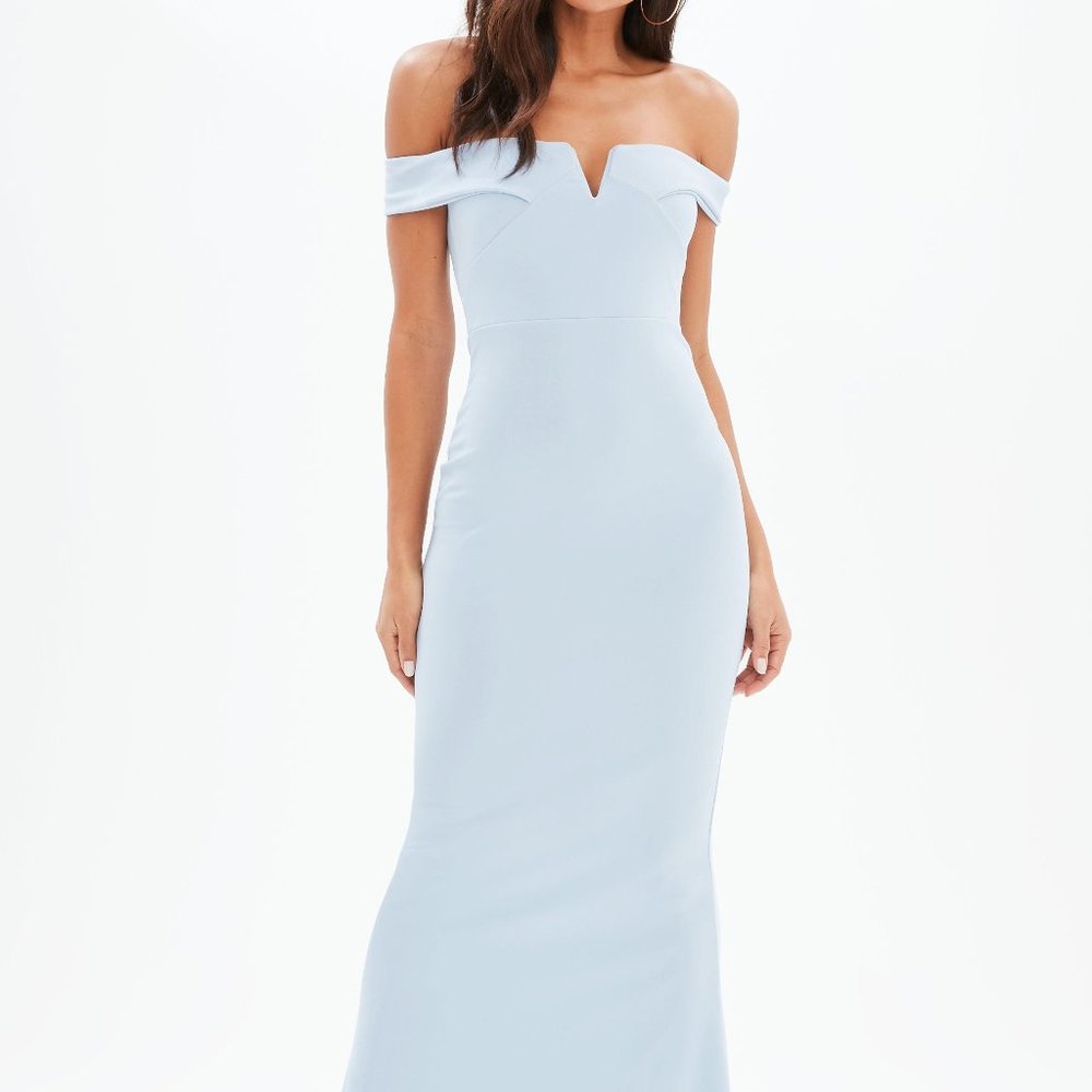 Blue Bardot Scuba Fishtail Maxi Dress - Gem